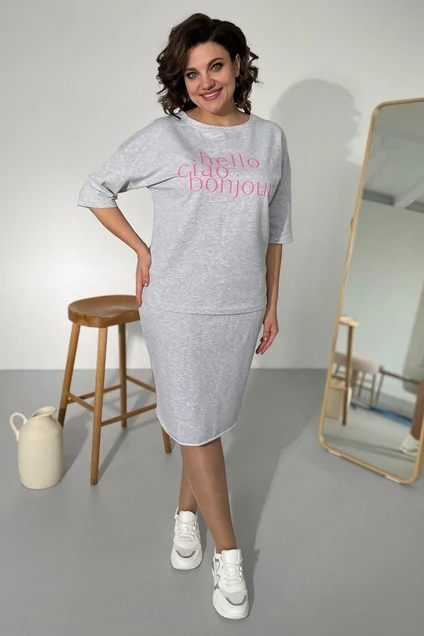 Костюм с юбкой 2120 серый Rumoda купить в интернет магазине Велесмода